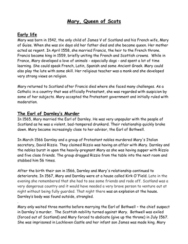 Mary Queen of Scots | Teaching Resources