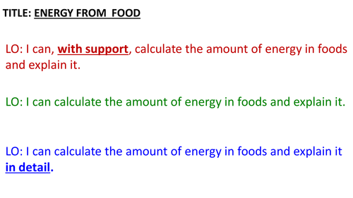 GCSE - Biology - ENERGY FROM FOOD | Teaching Resources