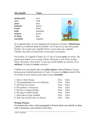 Ma Famille Lecture - My Family Beginner French Reading | Teaching Resources