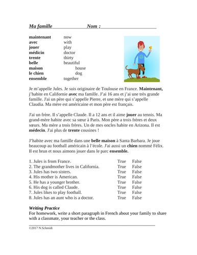 Ma Famille Lecture - My Family Beginner French Reading | Teaching Resources