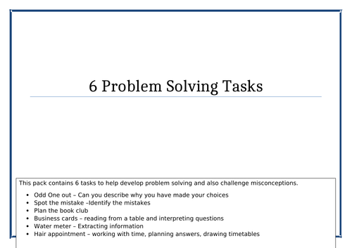 Problem solving tasks. Ice breaker/team building. Functional skills ...