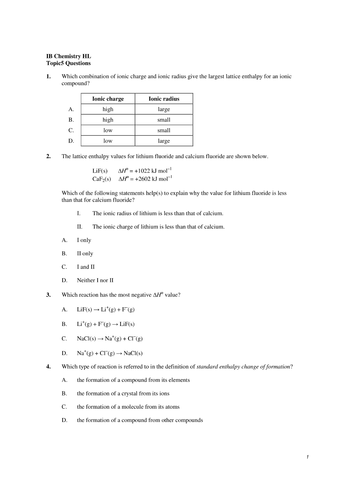 Energetics and thermochemistry presentation with questions (IB or A ...