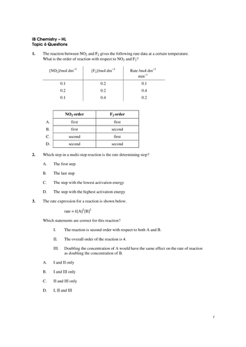 Rates of reactions (IB or A level chemistry) | Teaching Resources