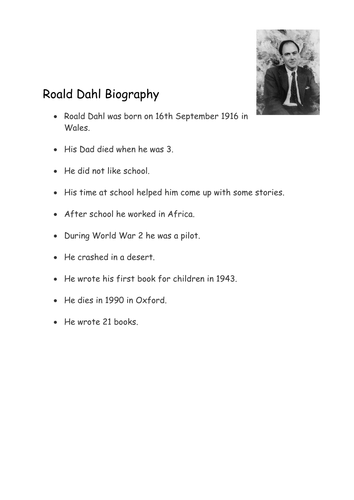Roald Dahl Biography comprehension | Teaching Resources
