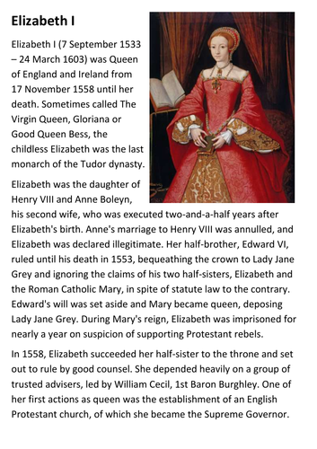Elizabeth I Activity Bundle | Teaching Resources