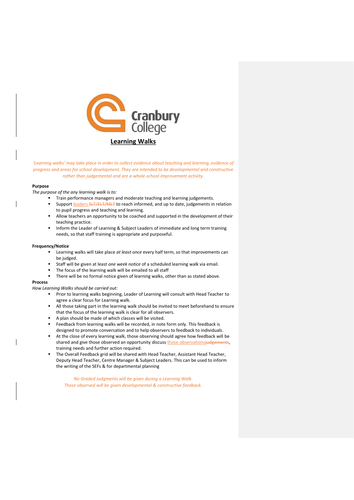 WHOLE SCHOOL - Learning Walk Policy & Feedback Grid Template - Teaching ...