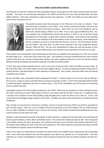 Henry Ford's Pioneering use of Mass Production | Teaching Resources