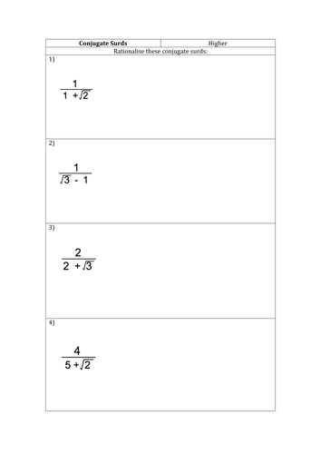 GCSE Maths - Conjugate Surds - 20 Questions and Worked Answers ... GCSE Maths - Conjugate Surds - 20 Questions and Worked Answers ...