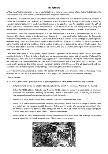 The 1920s Red Scare in the USA | Teaching Resources