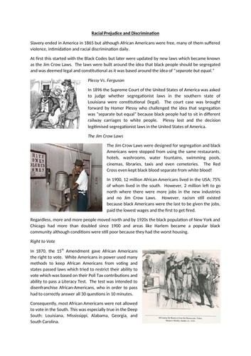 The Jim Crow Laws - 'Separate but Equal' | Teaching Resources