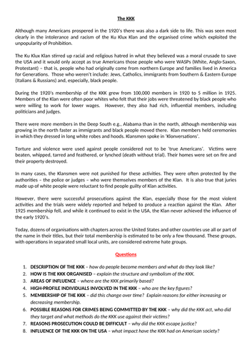 The Rise of the KKK in 1920s America | Teaching Resources