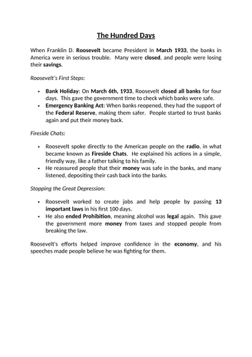 President Roosevelt's '100 Days' | Teaching Resources