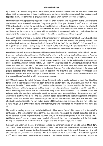 President Roosevelt's '100 Days' | Teaching Resources