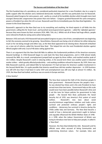 Successes and Limitations of The New Deal | Teaching Resources