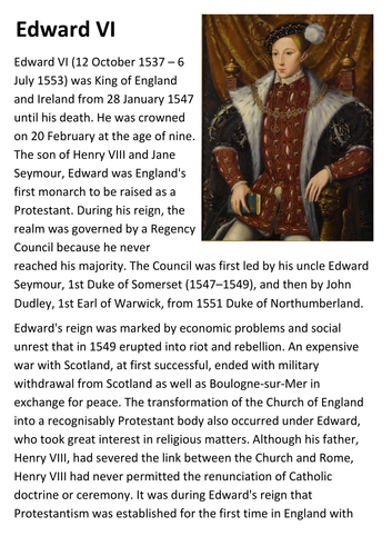 Edward VI Handout | Teaching Resources