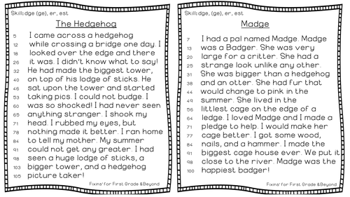 FF&B's NO FRILLS ORIGINAL Decodable Reader STORIES - er, est, dge, ge ...