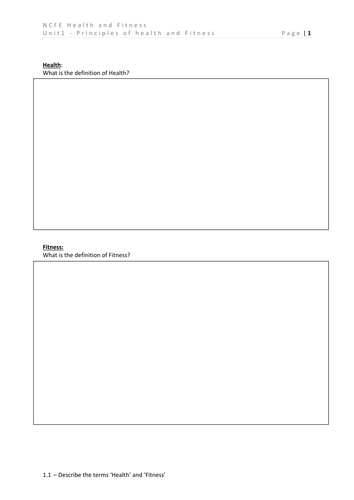 NCFE level 2 Health & Fitness Unit 1 workbook | Teaching Resources