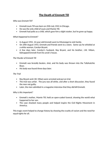 The Death of Emmett Till, 1955 | Teaching Resources