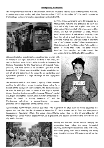 Rosa Parks and the Montgomery Bus Boycott, 1956 | Teaching Resources