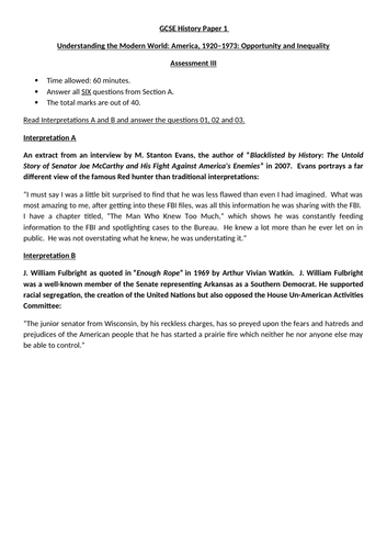 Post-War America: Assessment | Teaching Resources