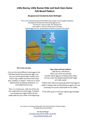 Little Bunny Hide and Seek Sizes Game Felt Board Set Digital Pattern ...