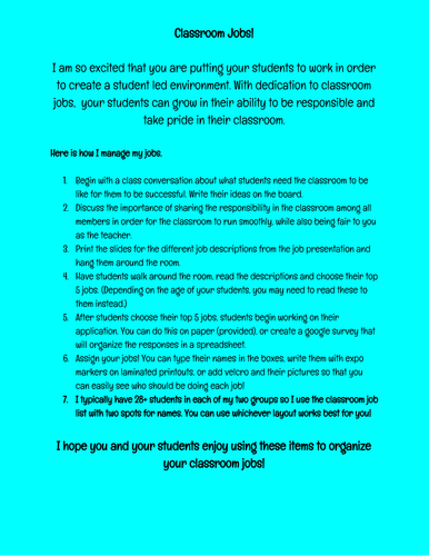 Classroom Jobs for Big Kids (Grades 4-8) | Teaching Resources