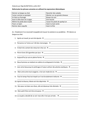 French idioms (les expressions idiomatiques) | Teaching Resources