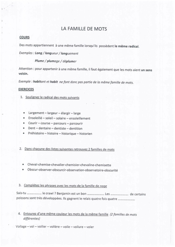 Word-formation in French (la famille de mots) | Teaching Resources