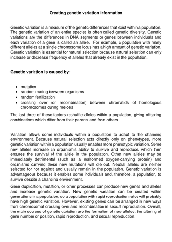 A Level Biology Causes of Variation Lesson & Activities | Teaching ...