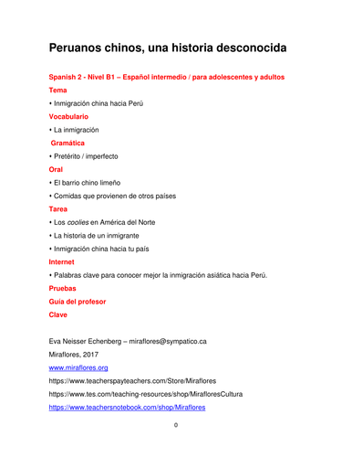 Spanish 2 thematic unit: Peruanos chinos, una historia desconocida ...