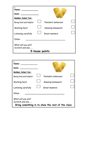 Golden Tickets for Behaviour | Teaching Resources