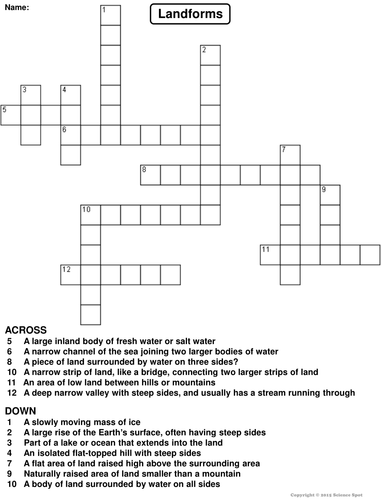 Types of Landforms and Bodies of Water Crossword Puzzle | Teaching ...