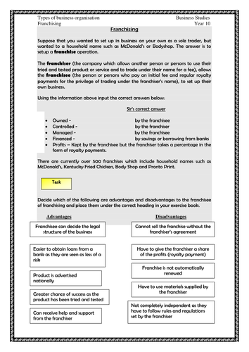 GCSE Business Franchising Whole Lesson | Teaching Resources