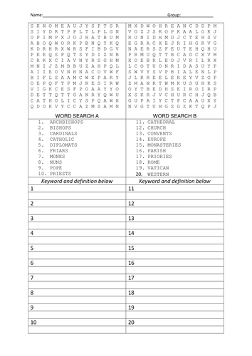Medieval Church Word search | Teaching Resources