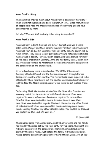 Complete two lessons Anne Frank Non-Fiction Diary Writing lessons ...