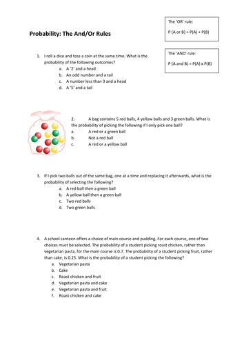 Combined probabilities (the 'And/Or' Rules) using fractions and ...
