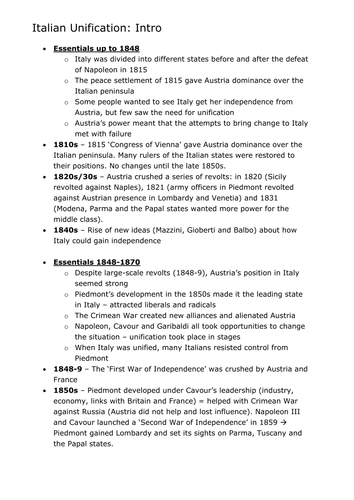 Unification of Italy, c. 1830-1870: PART ONE | Teaching Resources