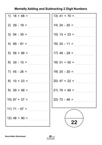 Mentally adding and Subtracting 2 Digit Numbers | Teaching Resources