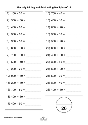 Menatally adding and Subtracting Multiples of 10 and 100 | Teaching ...