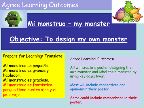 KS3 Spanish Cover Lesson Design your own Monster | Teaching Resources