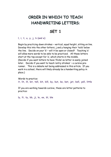Handwriting Practice - a useful order in which to teach the letters ...