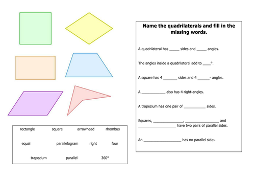 Properties of quadrilaterals- Fill in the missing words starter/plenary ...