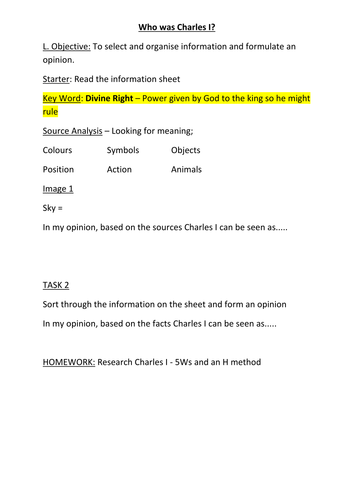 Charles I Source Analysis Lesson | Teaching Resources