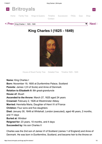 Charles I Source Analysis Lesson | Teaching Resources