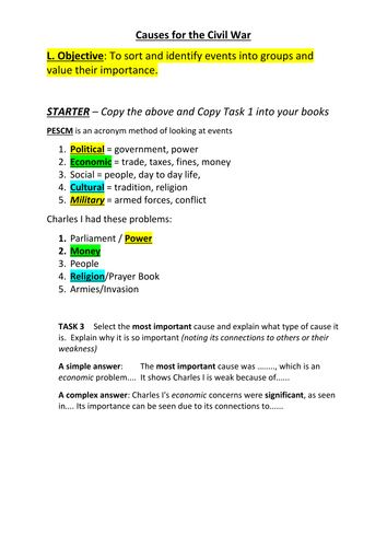 Causes of the English Civil War 4 Lessons | Teaching Resources