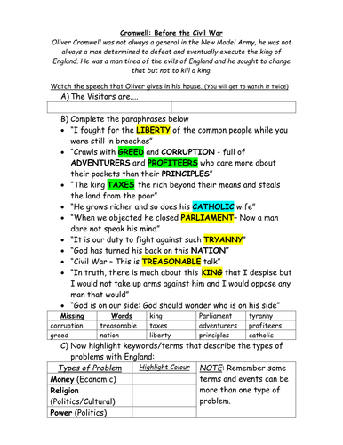 Causes of the English Civil War 4 Lessons | Teaching Resources