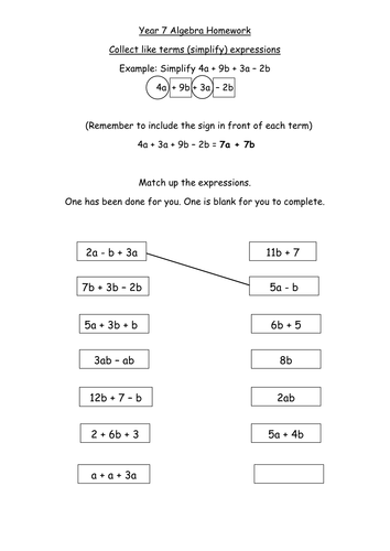 Collecting like terms matching activity | Teaching Resources