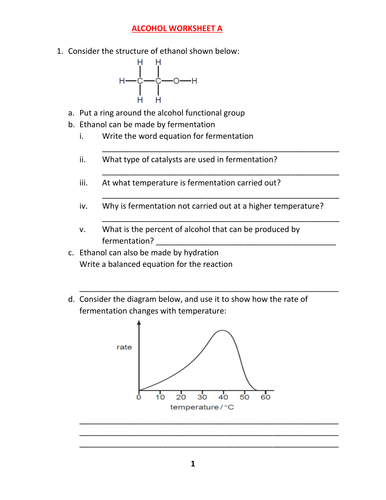 ALCOHOL WORKSHEET A | Teaching Resources
