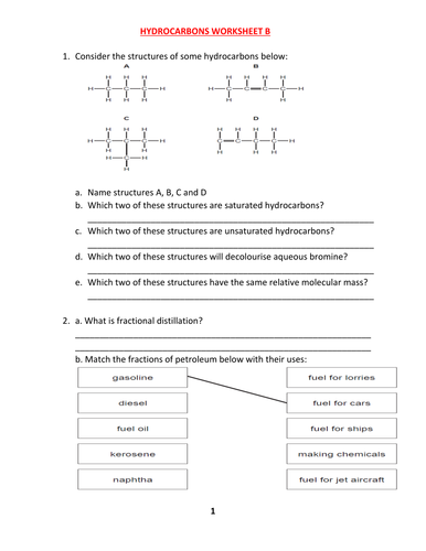 HYDROCARBONS WORKSHEET B | Teaching Resources