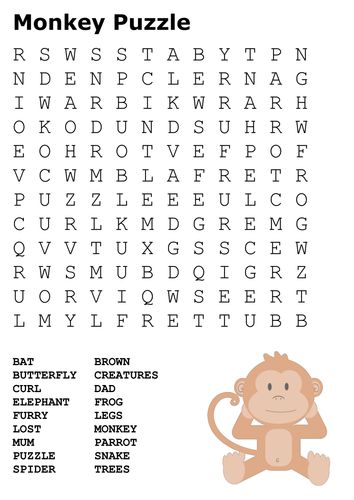 Monkey Puzzle Word Search | Teaching Resources